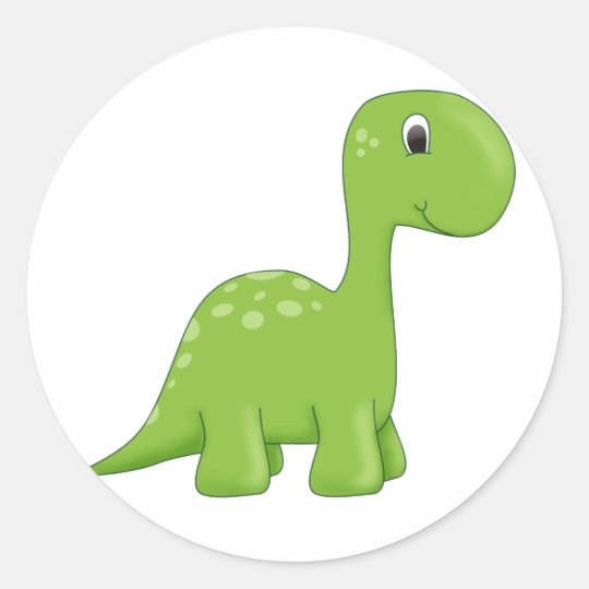 Cute green dinosaur classic round sticker | Zazzle.com
