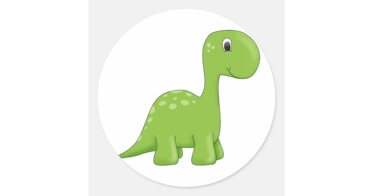 Cute green dinosaur classic round sticker | Zazzle