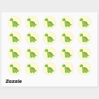 Cute Green Dinosaur Classic Round Sticker | Zazzle
