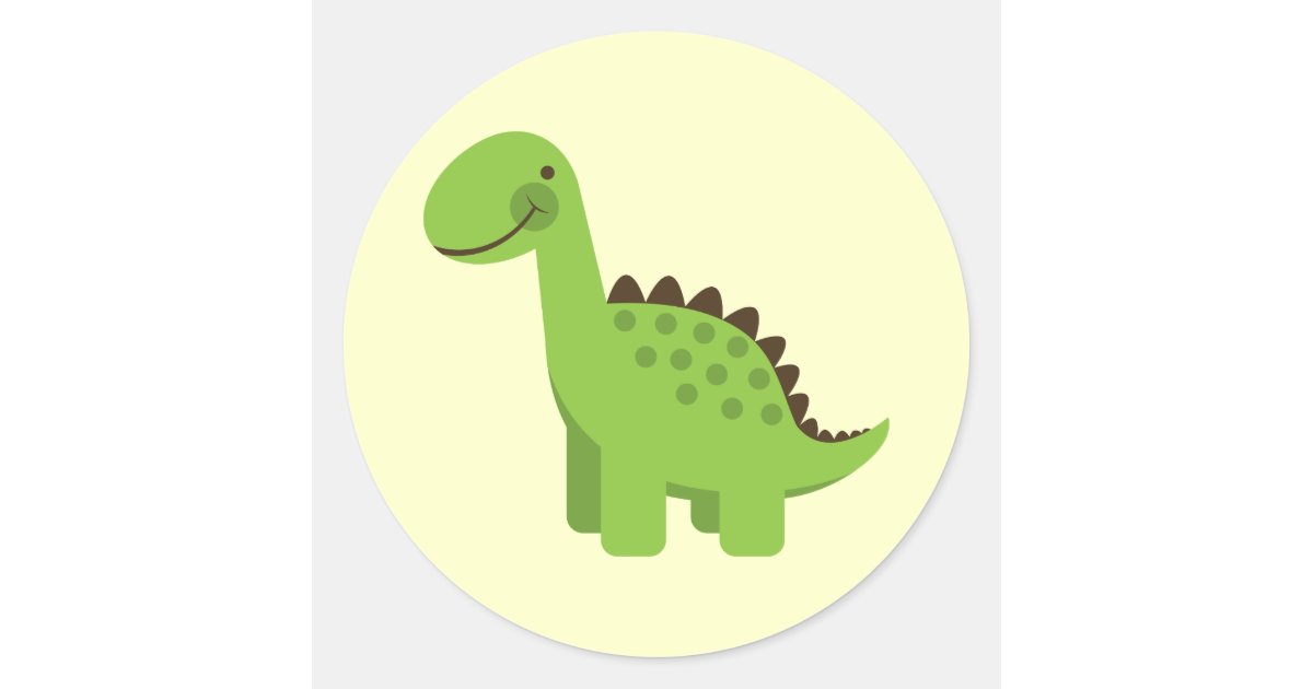 Cute Green Dinosaur Classic Round Sticker | Zazzle