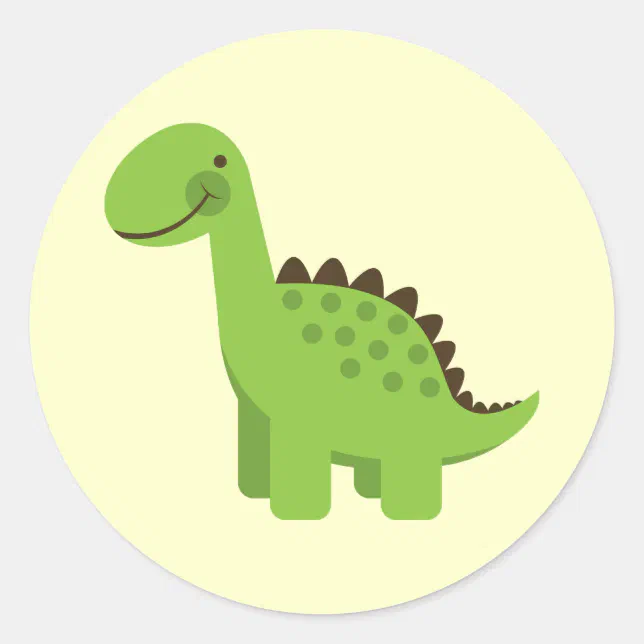 Cute Green Dinosaur Classic Round Sticker | Zazzle