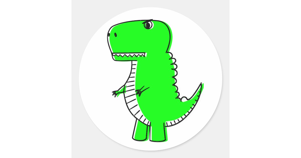 Cute Green Dinosaur Drawing Classic Round Sticker | Zazzle