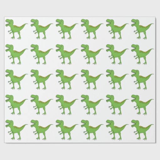 Cute Green Dinosaur-T-Rex Wrapping Paper | Zazzle