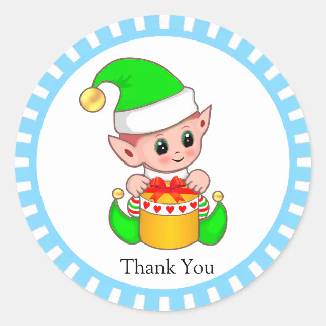 Cute Green Elf Thank You Classic Round Sticker | Zazzle