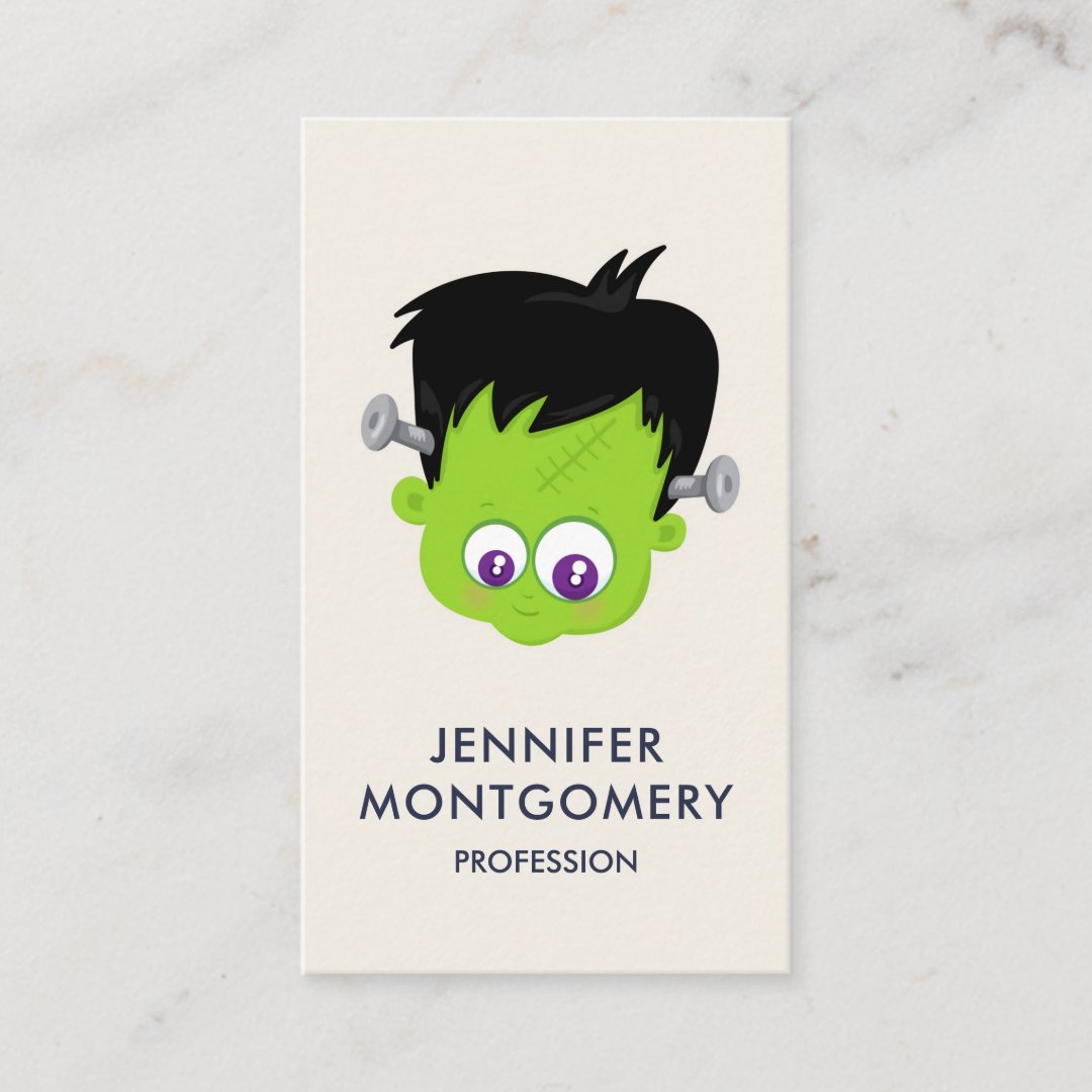 Cute Green Frankenstein Monster face Halloween Business Card | Zazzle