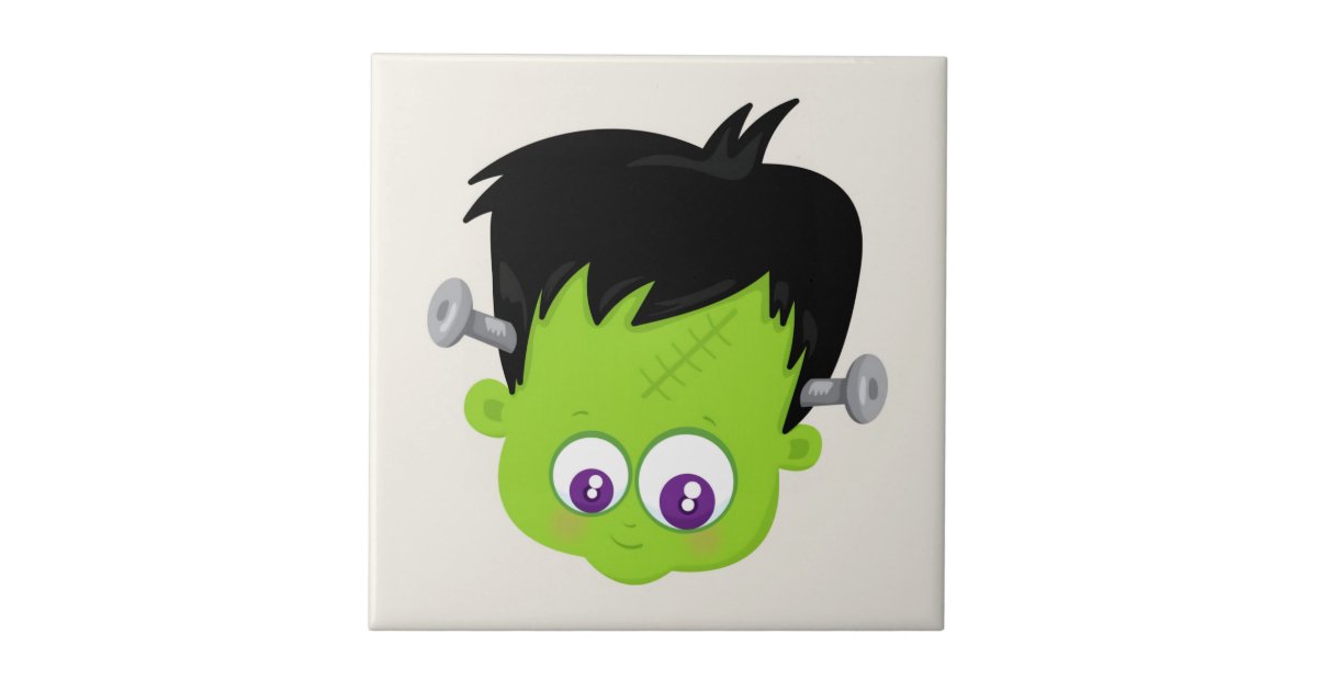 Cute Green Frankenstein Monster face Halloween Ceramic Tile | Zazzle