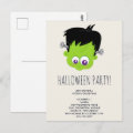Cute Green Frankenstein Monster Halloween Party Postcard | Zazzle