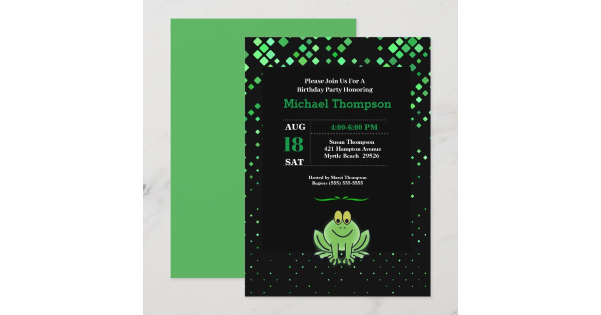 Cute Green Frog Birthday Party Invitation | Zazzle