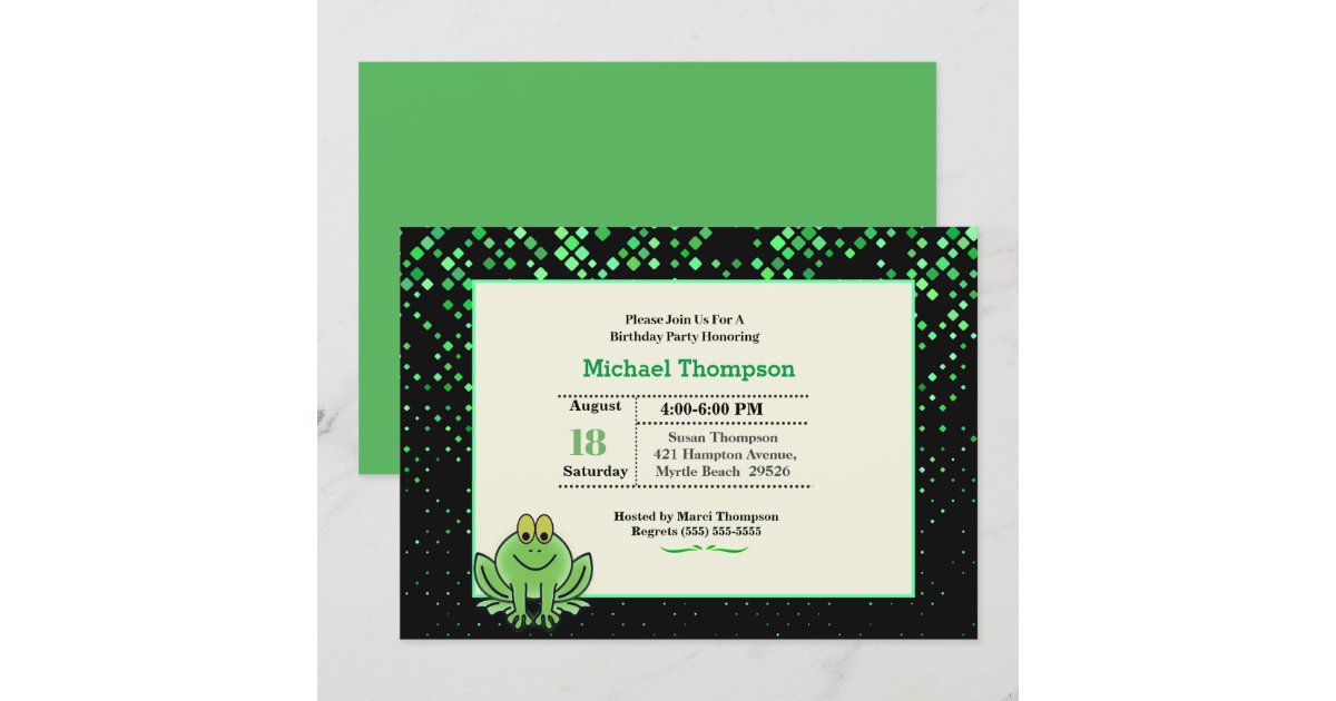 Cute Green Frog Birthday Party Invitation | Zazzle