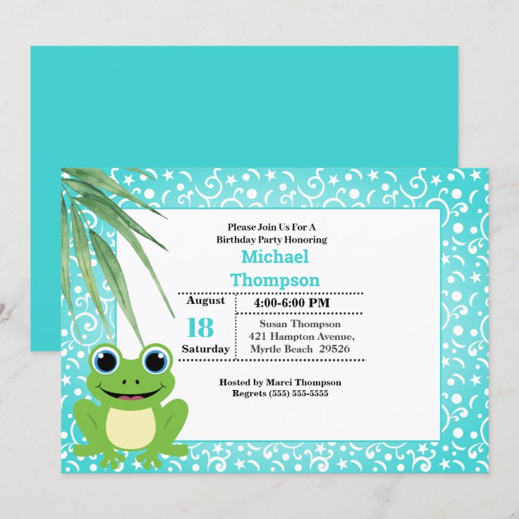 Cute Green Frog Birthday Party Invitation | Zazzle