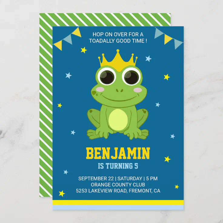 Cute Green Frog Kids Birthday Party Invitation | Zazzle