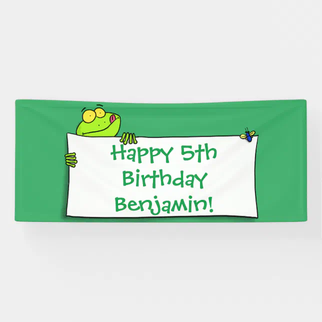 Cute green frog sign cartoon illustration | Zazzle