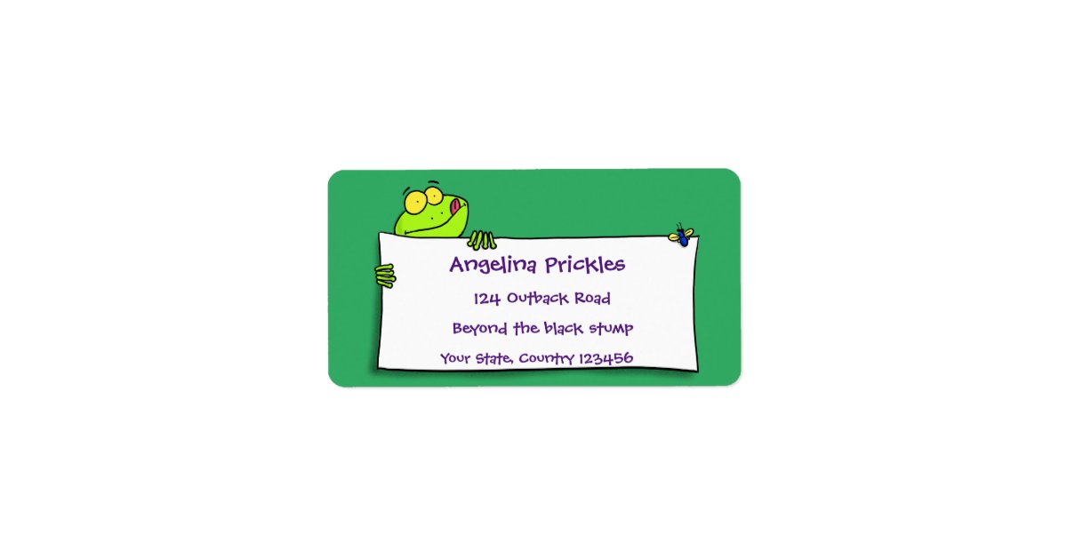 Cute green frog sign cartoon illustration label | Zazzle