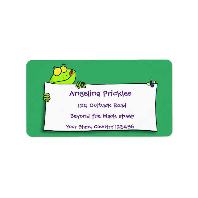 Cute green frog sign cartoon illustration label | Zazzle