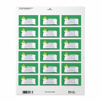 Cute green frog sign cartoon illustration label | Zazzle