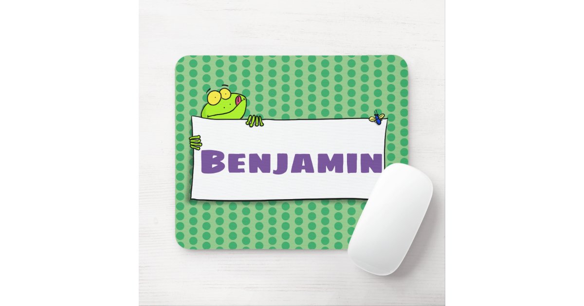 Cute green frog sign cartoon illustration mouse pad | Zazzle