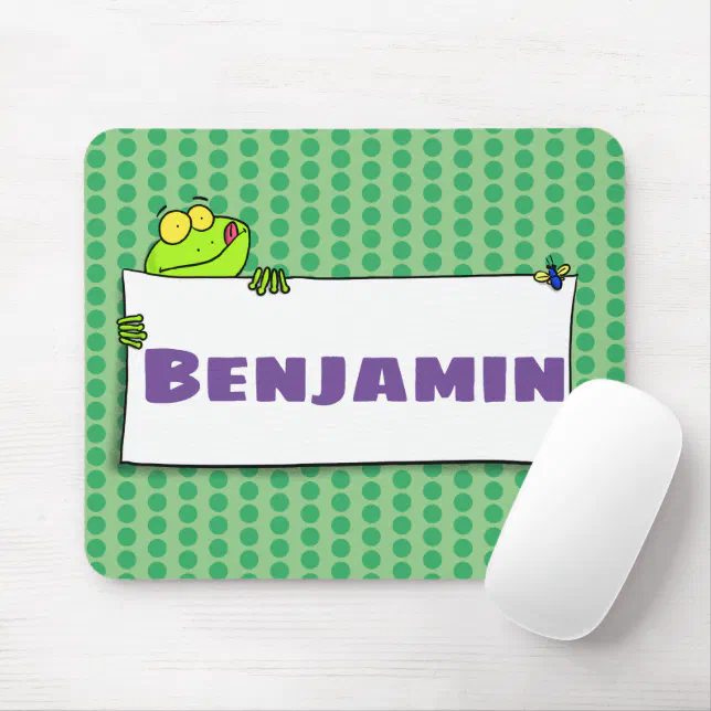 Cute green frog sign cartoon illustration mouse pad | Zazzle