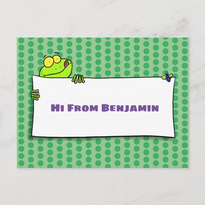 Cute green frog sign cartoon illustration postcard | Zazzle.com