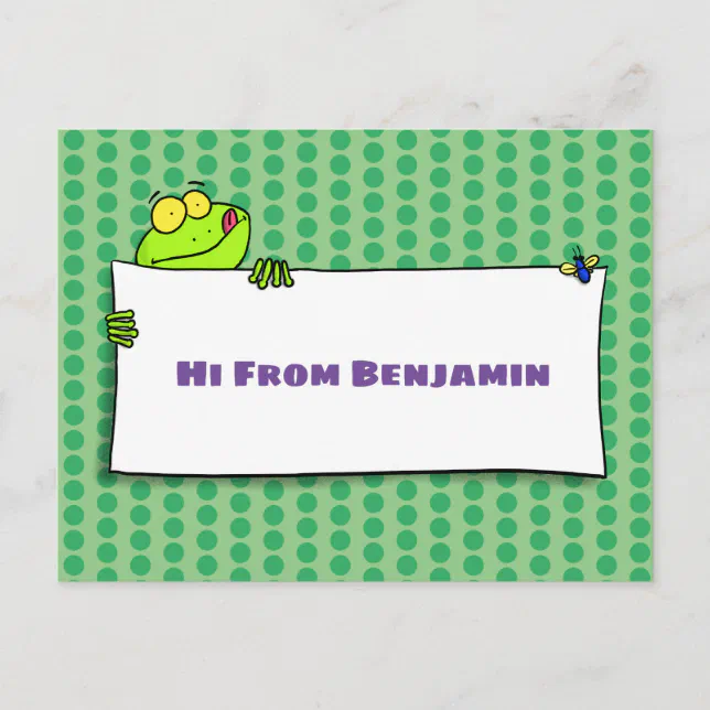 Cute green frog sign cartoon illustration postcard | Zazzle