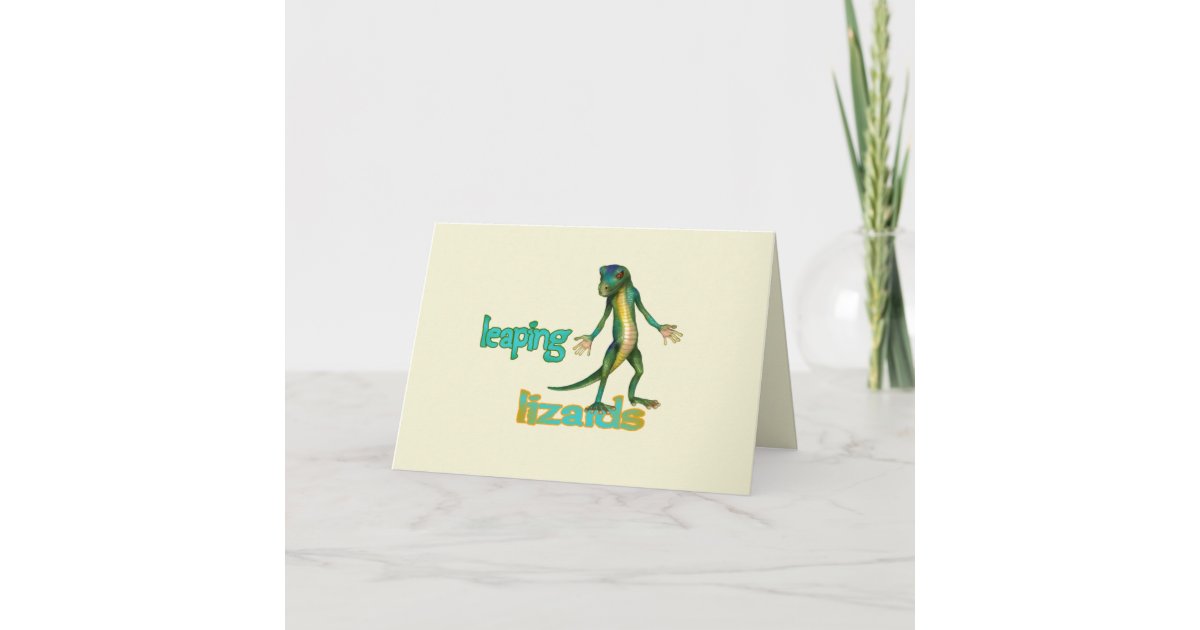 Cute Green Gecko Leaping Lizards Typography Card | Zazzle