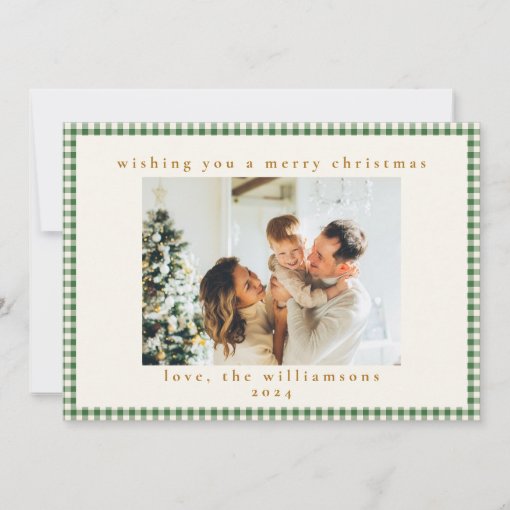 Cute Green Gingham Plaid Custom Photo Christmas Holiday Card | Zazzle