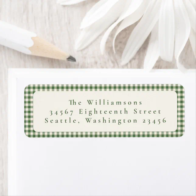 Cute Green Gingham Plaid Custom Return Address Label | Zazzle