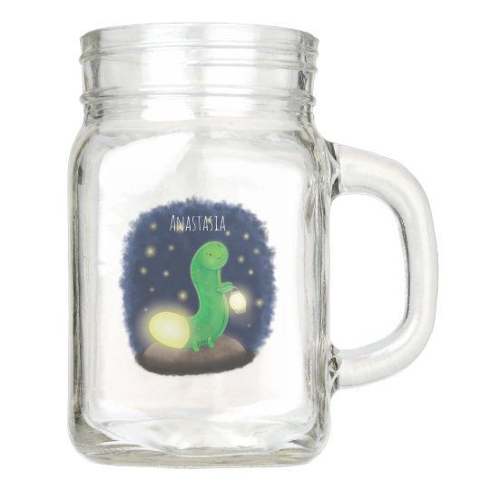 Cute green glow worm cartoon illustration mason jar | Zazzle.com