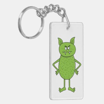 Cute green goblin cartoon keychain | Zazzle