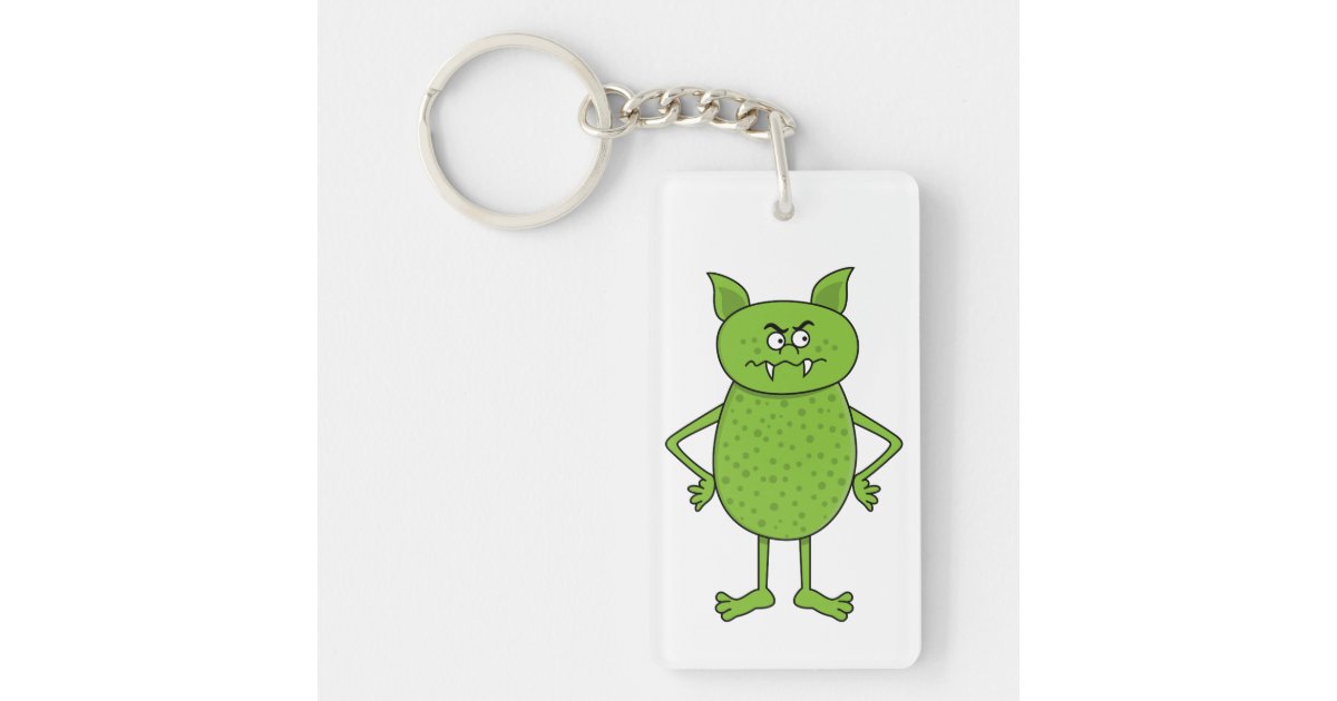 Cute green goblin cartoon keychain | Zazzle