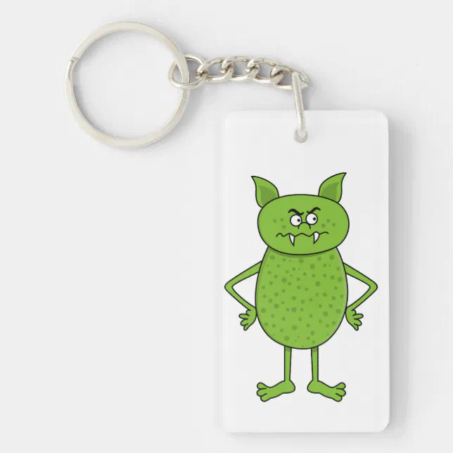 Cute green goblin cartoon keychain | Zazzle
