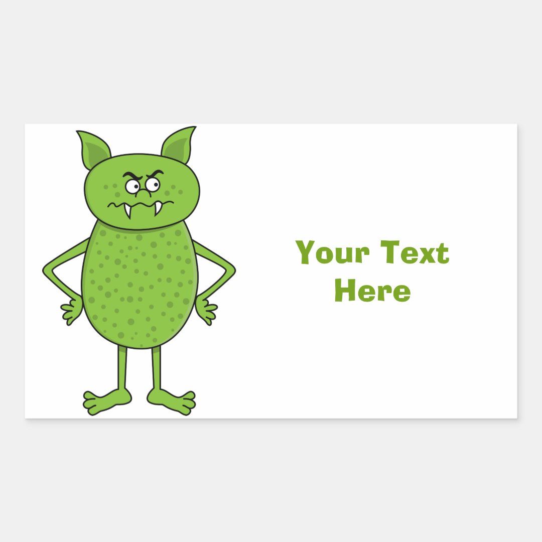 Cute green goblin cartoon rectangular sticker | Zazzle
