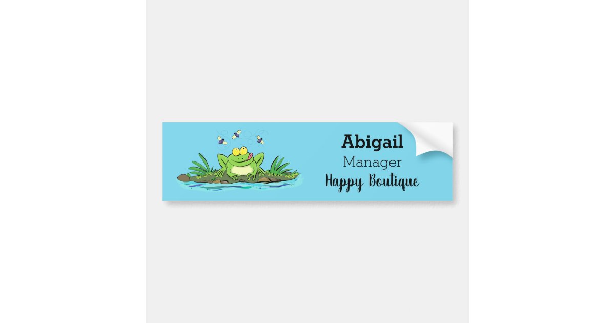 Cute green hungry frog cartoon illustration bumper sticker | Zazzle