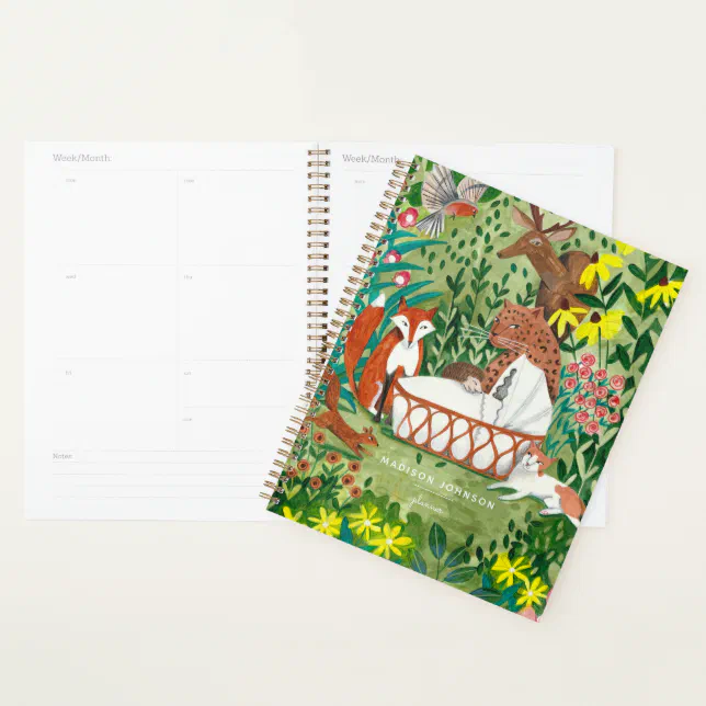 Cute Green Jungle Animals planner | Zazzle