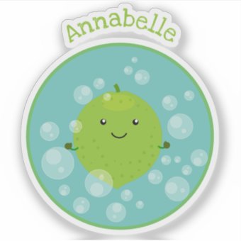 Cute green lime bubbles cartoon illustration sticker | Zazzle