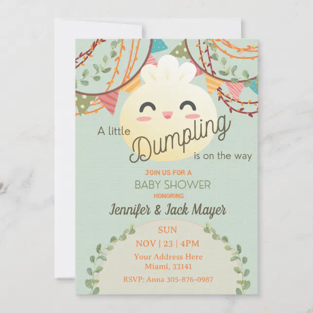Cute Green Little Dumpling Baby Shower Invitation | Zazzle