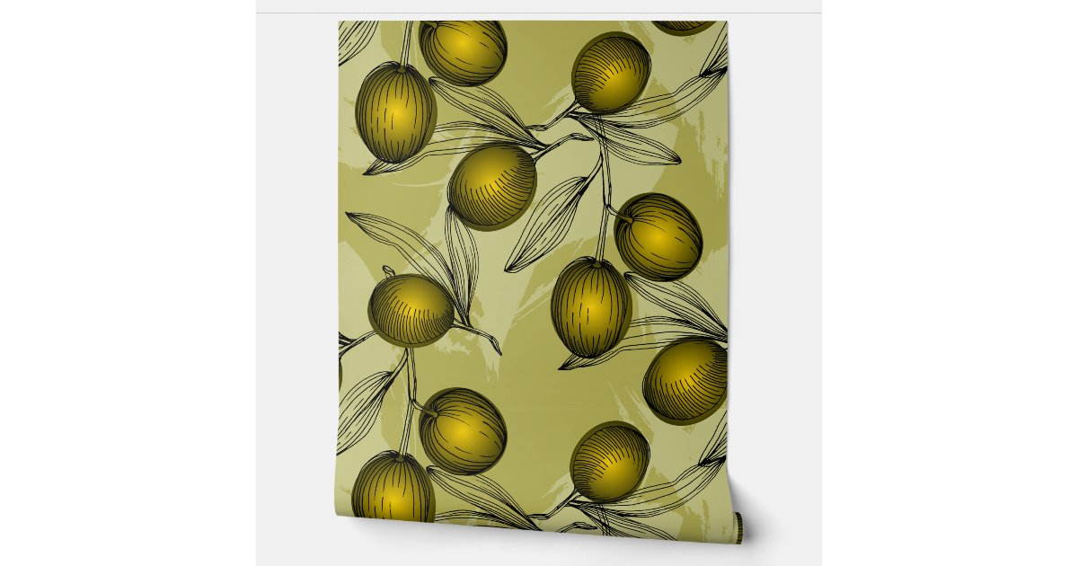 Cute Green Olives Botanical Garden Pattern Wallpaper | Zazzle