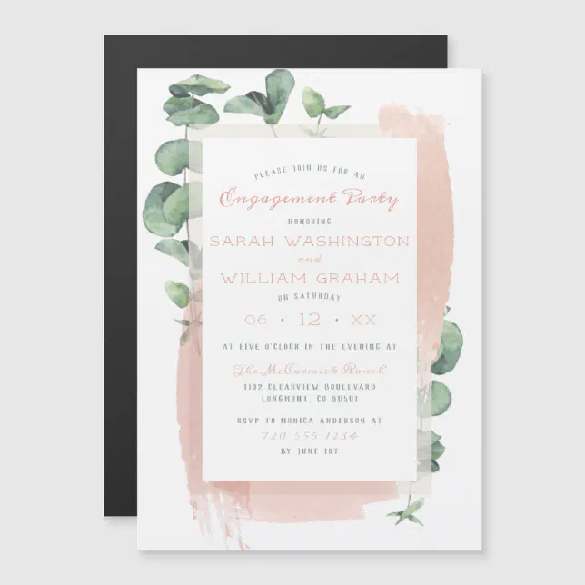 Cute Green Painted Sprigs Floral Engagement Party Magnetic Invitation ...