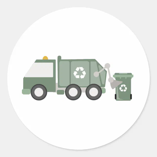 Cute Green Recycling Truck Kids Vehicles Birthday Classic Round Sticker ...