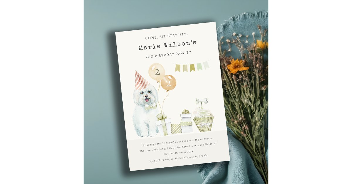 Cute Green Rust Dog Any Age Birthday Party Invite | Zazzle