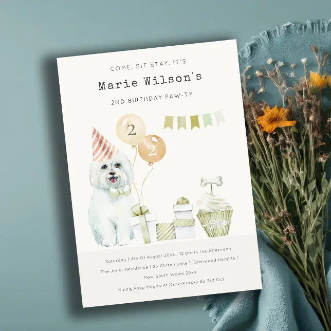 Cute Green Rust Dog Any Age Birthday Party Invite | Zazzle