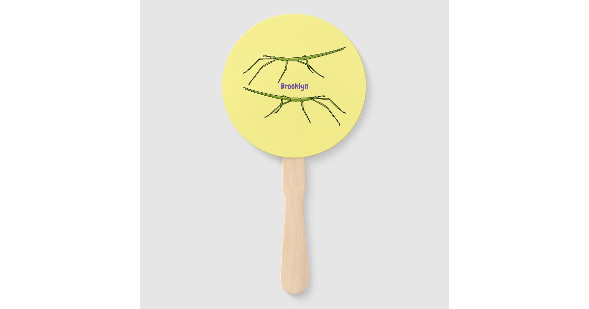 Cute green stick insects with happy faces cartoon hand fan | Zazzle