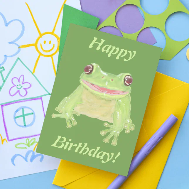 Cute Green Tree Frog - birthday card. Card | Zazzle