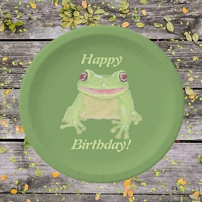 Cute Green Tree Frog - Happy Birthday! Paper Plates | Zazzle