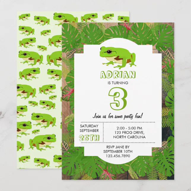 Cute Green Tree Frog Kids Birthday Party Invitation | Zazzle