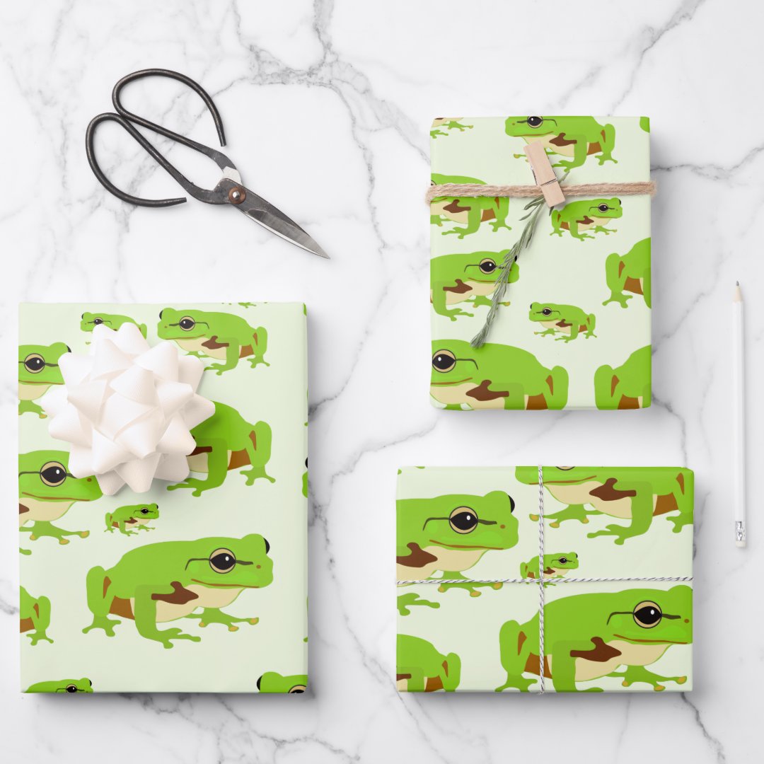 Cute Green Tree Frog Pattern Wrapping Paper Sheets | Zazzle