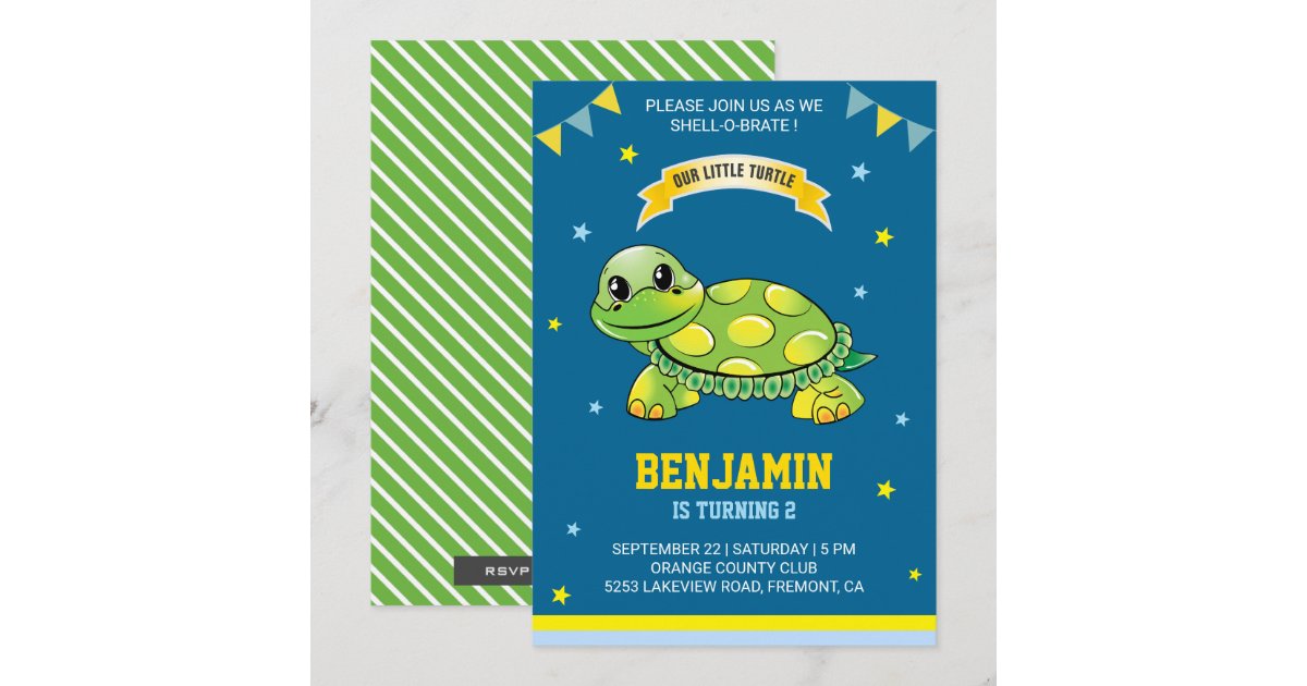 Cute Green Turtle Kids Birthday Party Invitation | Zazzle