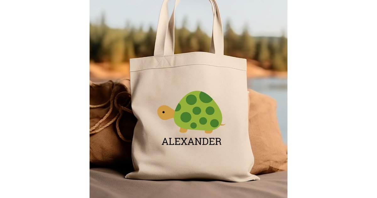 Cute Green Turtle Kids' Personalized Tote Bag | Zazzle