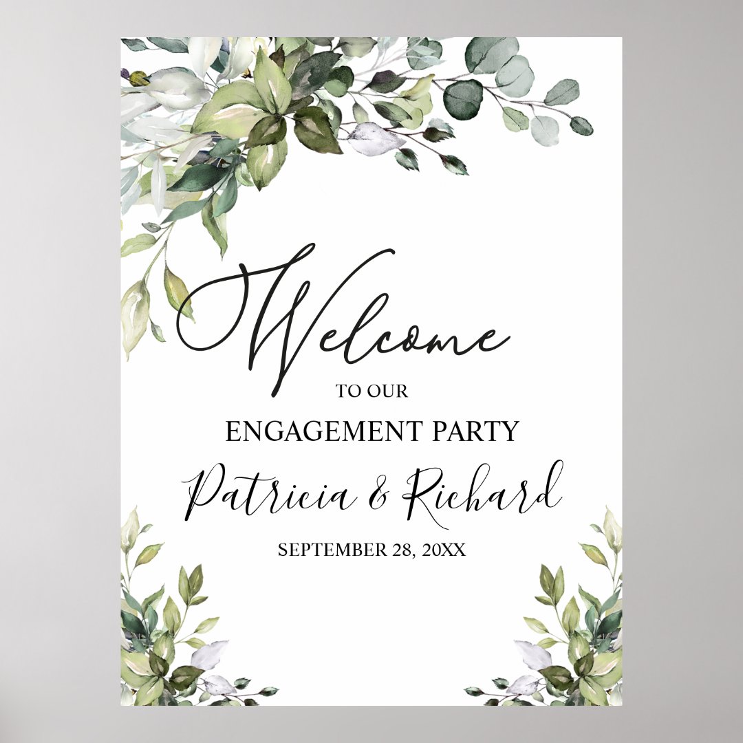 Cute Greenery Engagement Party Welcome Sign | Zazzle