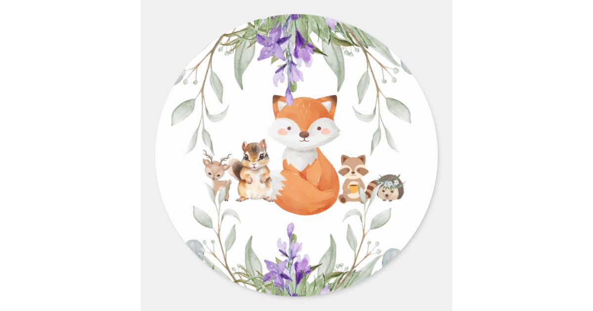 Cute Greenery Forest Animals Adorable Animal Gif Classic Round Sticker ...