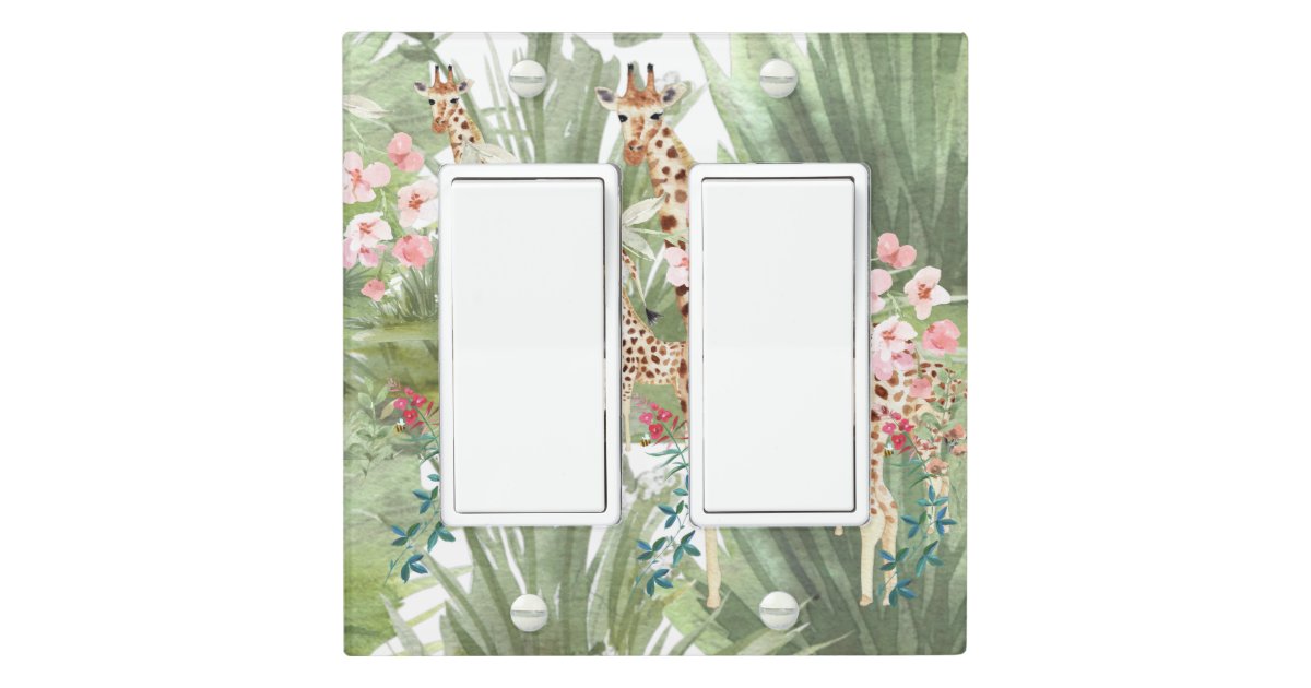 Cute greenery giraffe woodland animals kids light switch cover | Zazzle